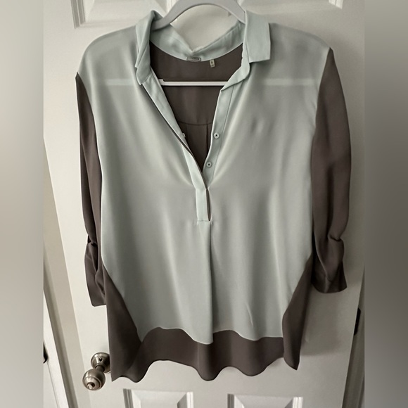 Elie Tahari | Tops | New Elie Tahari L Mint And Gray Silk Sheer Blouse ...